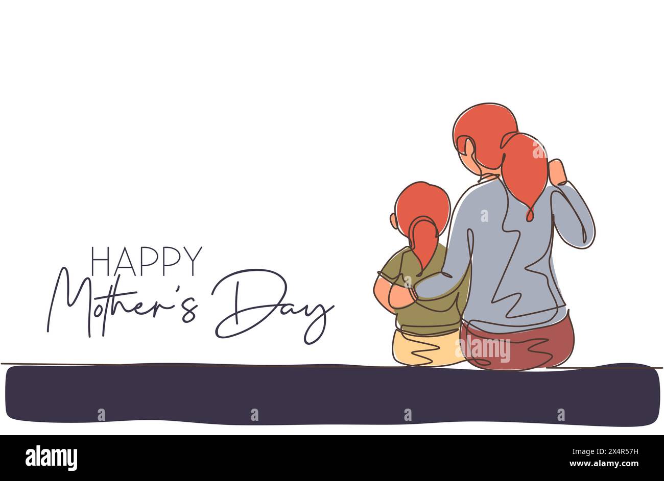 Single continuous line drawing of young mom sitting while talking with ...