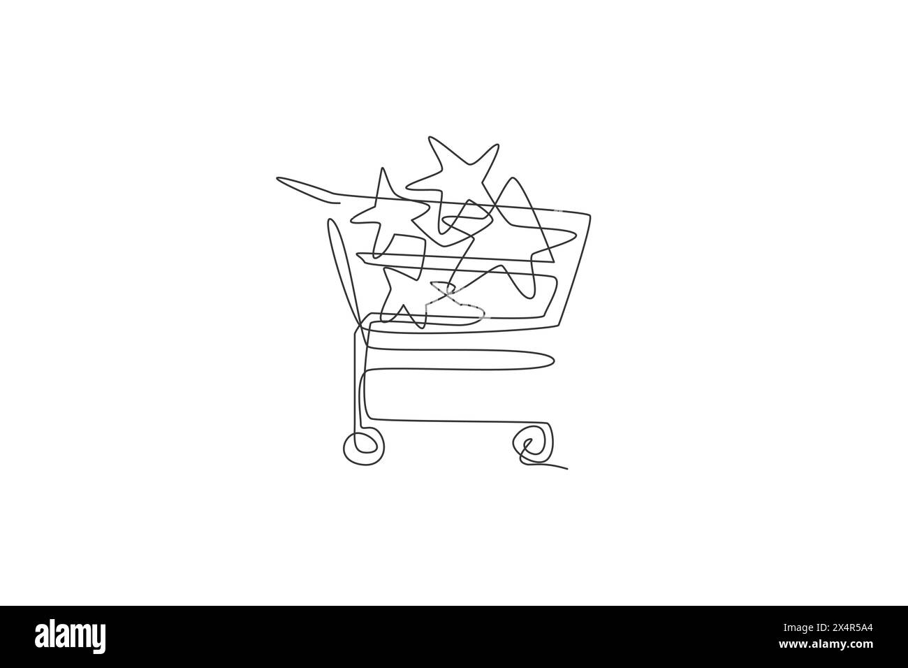 One continuous line drawing of stars toys inside shopping trolley. Sale ...