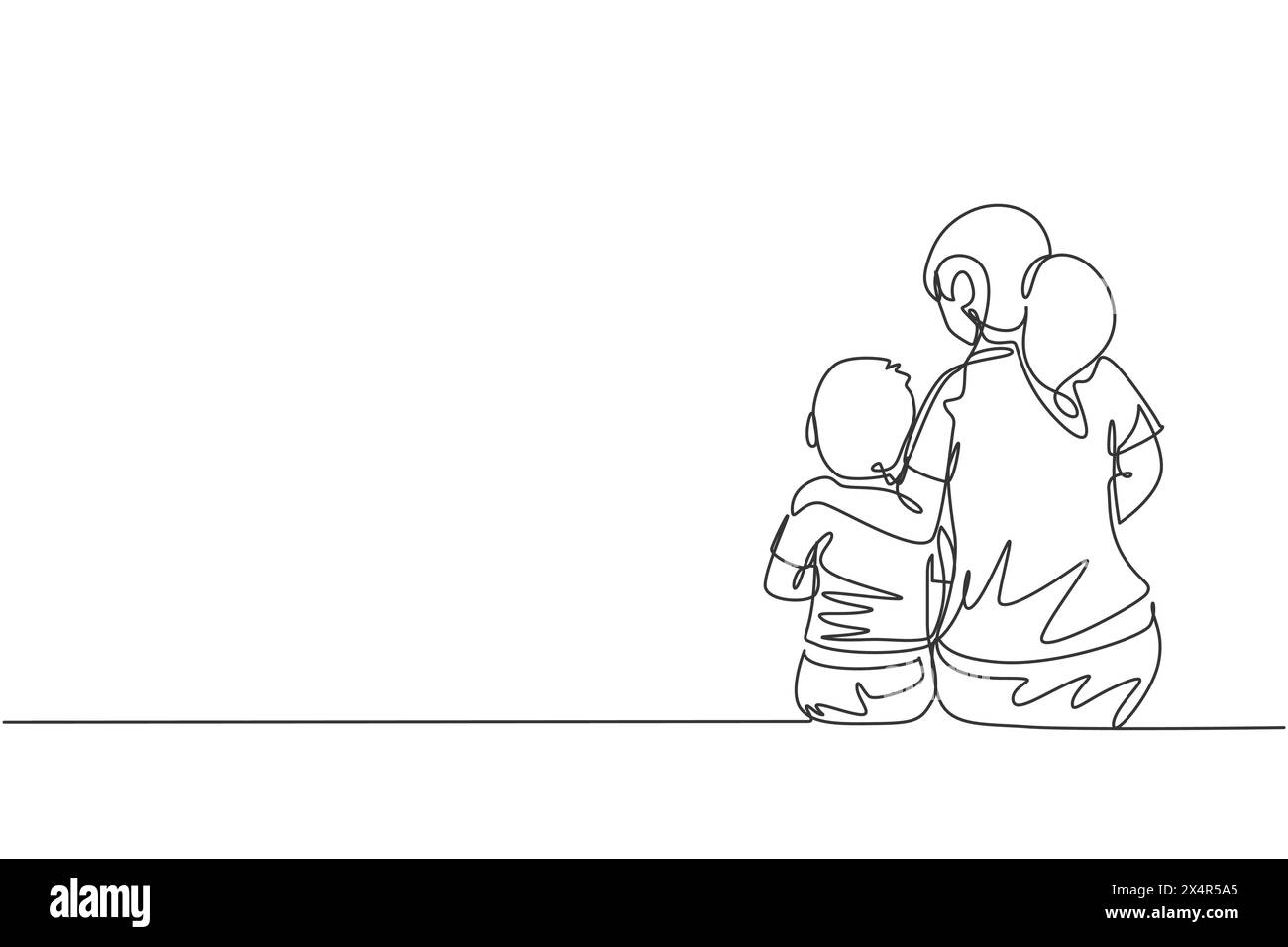 One continuous line drawing young mother talking with her son about ...