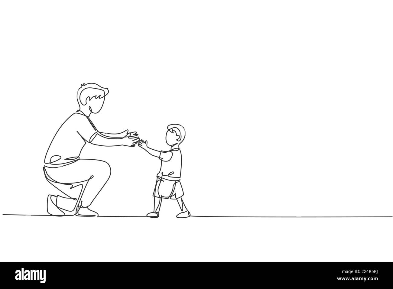 One continuous line drawing of young father ready to hug daughter who ...