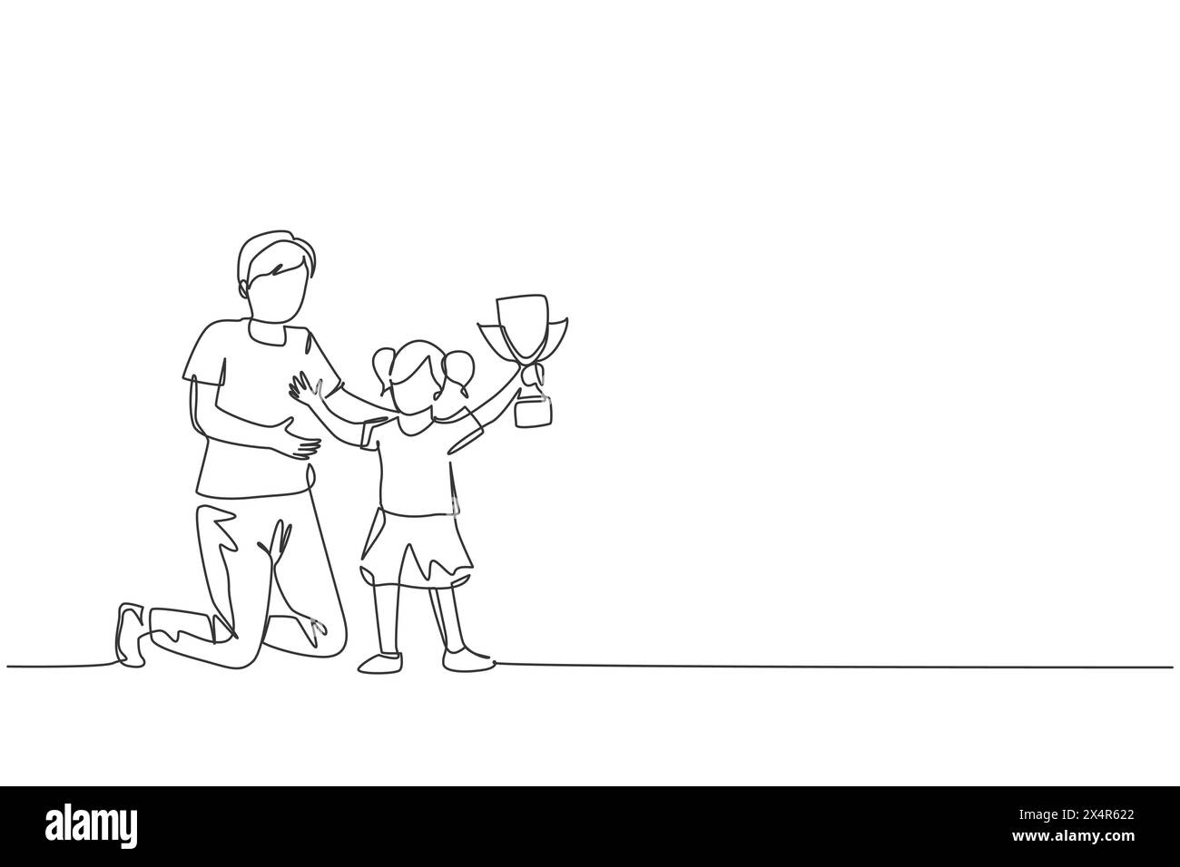 One single line drawing of young father congratulate his daughter who ...