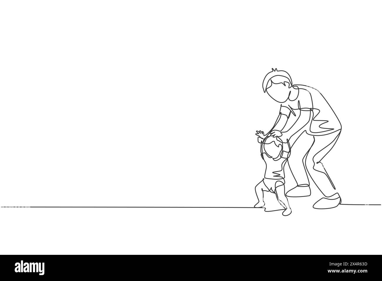 One continuous line drawing of young father teaching his son learning ...