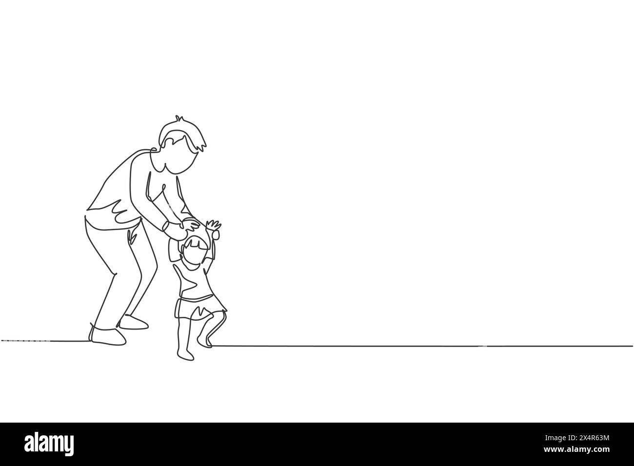 One single line drawing of young dad teaching his daughter learning ...