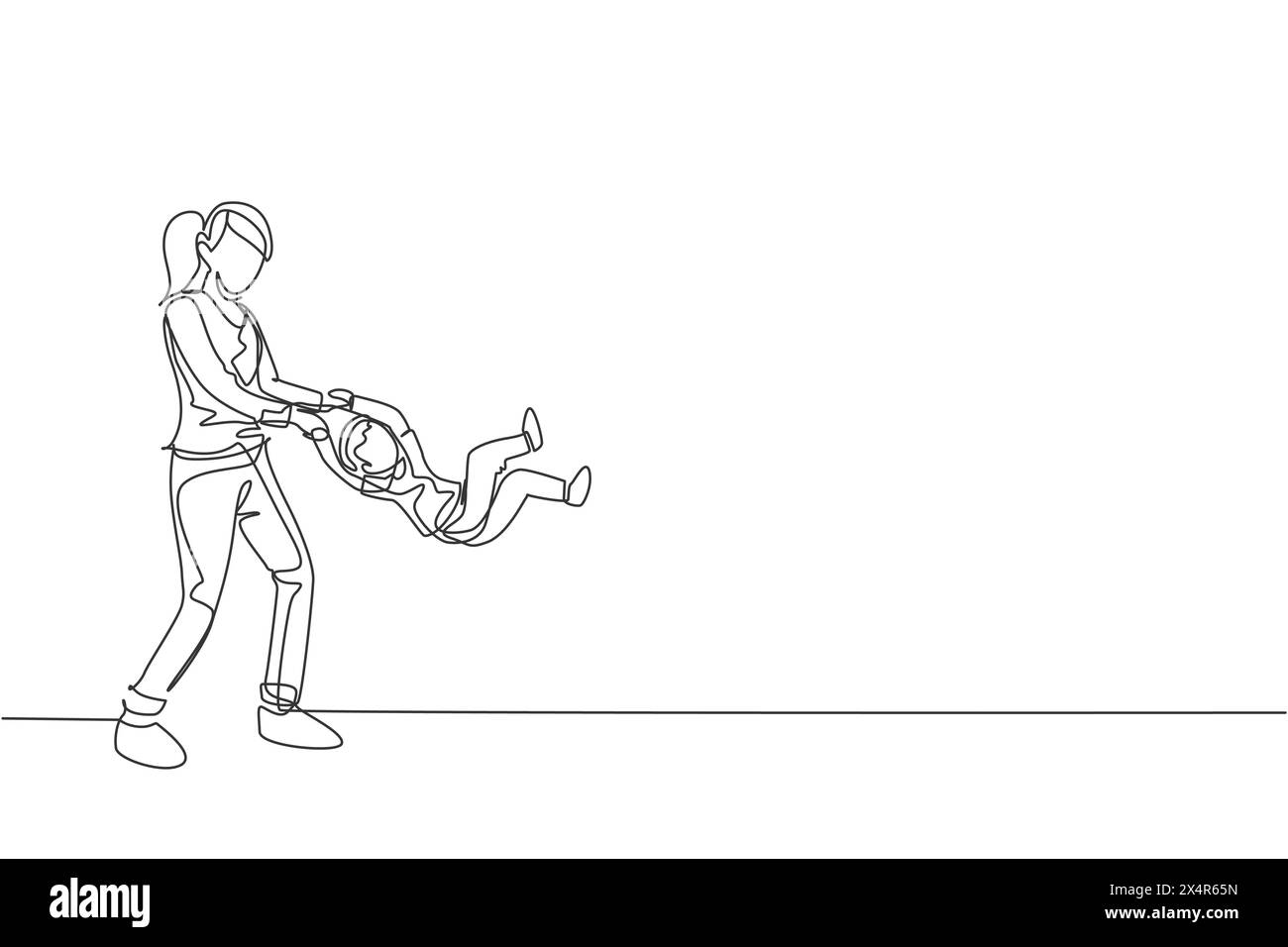 Single continuous line drawing of young mom playing with her son at ...