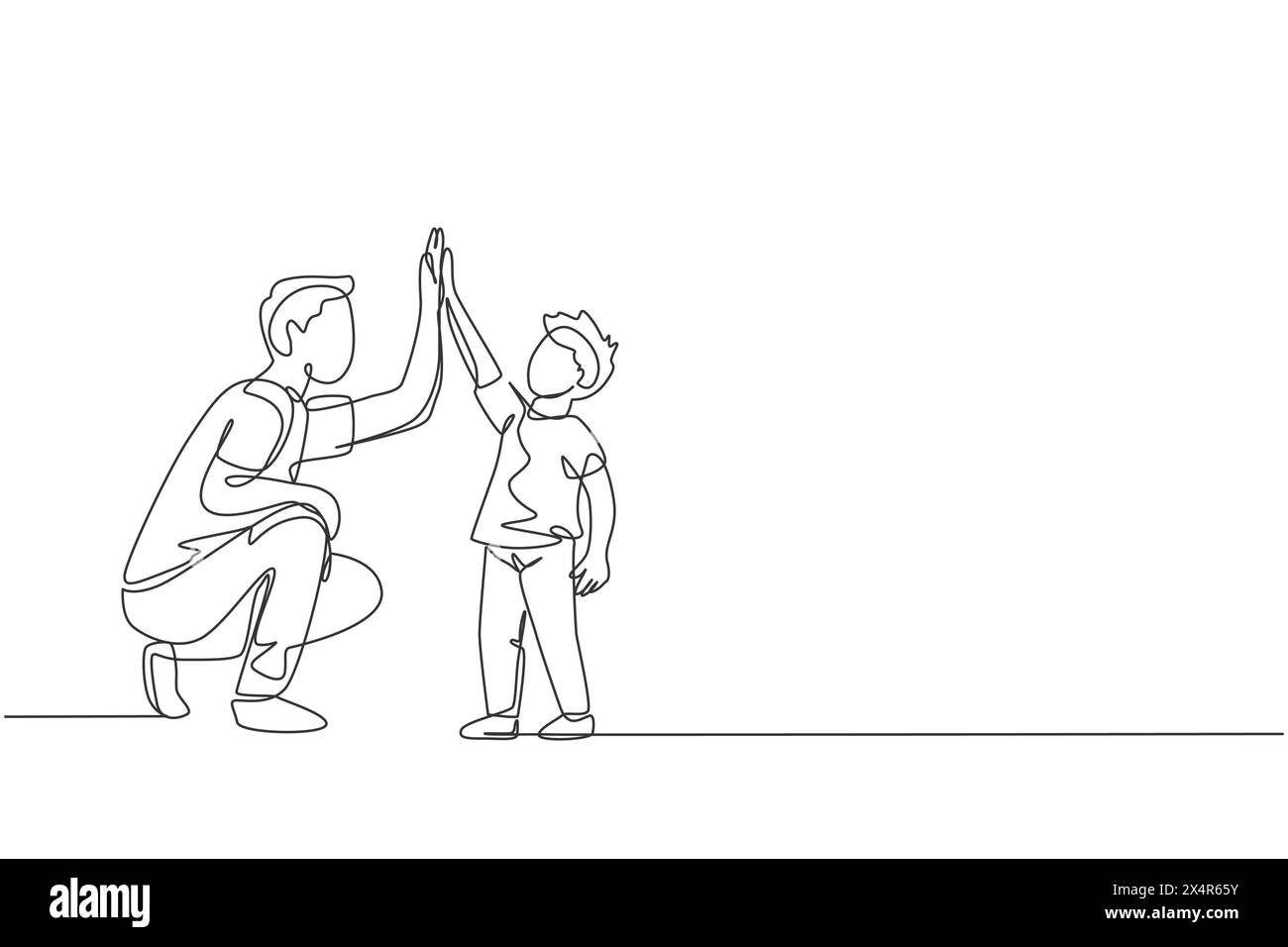Single continuous line drawing of young dad giving high five gesture to ...