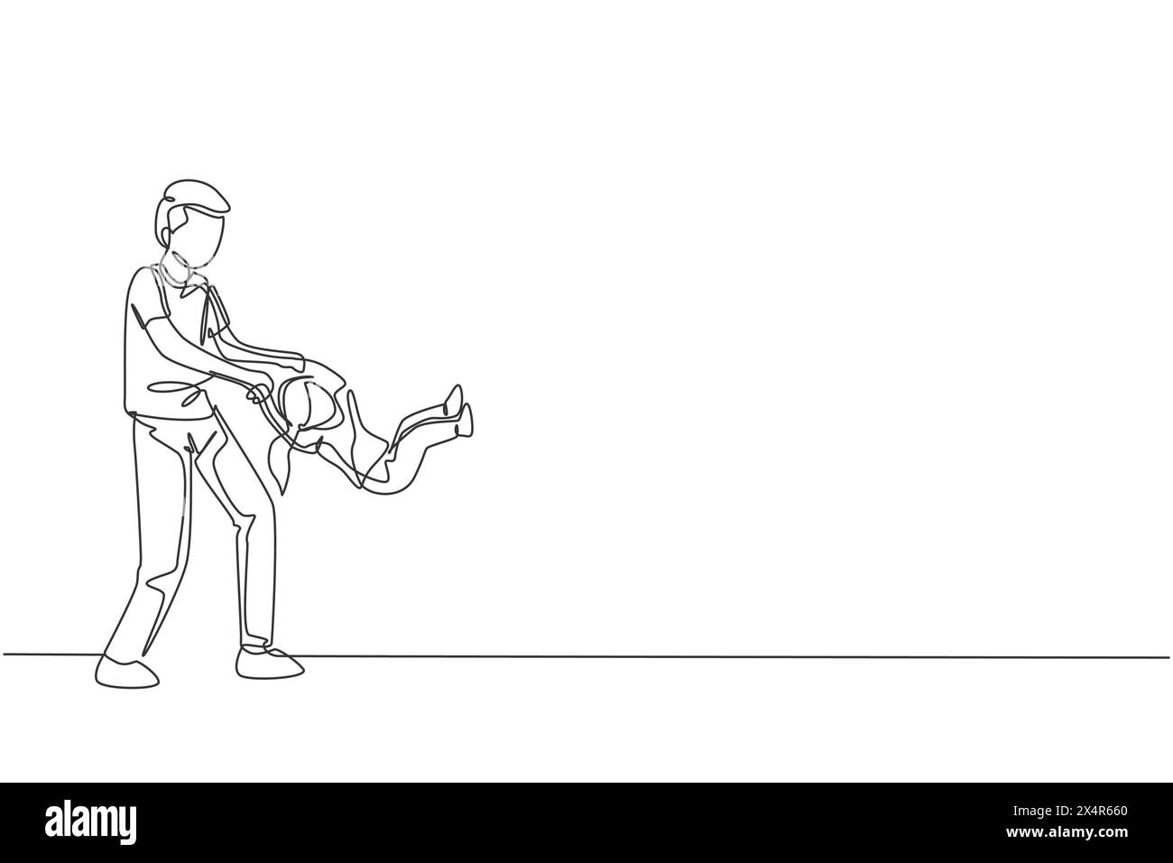 Single continuous line drawing of young happy father playing with ...
