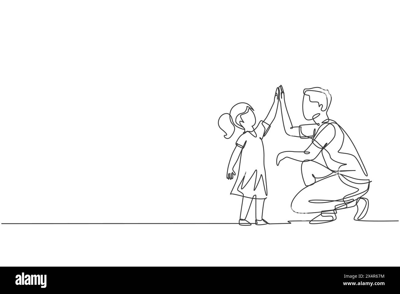 Single continuous line drawing of young father giving high five to ...