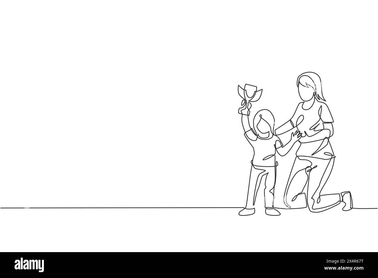 Single continuous line drawing of young mom congratulate her daughter ...
