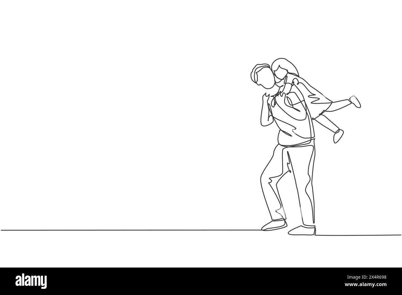 Single continuous line drawing of cheerful little girl hanging on his ...