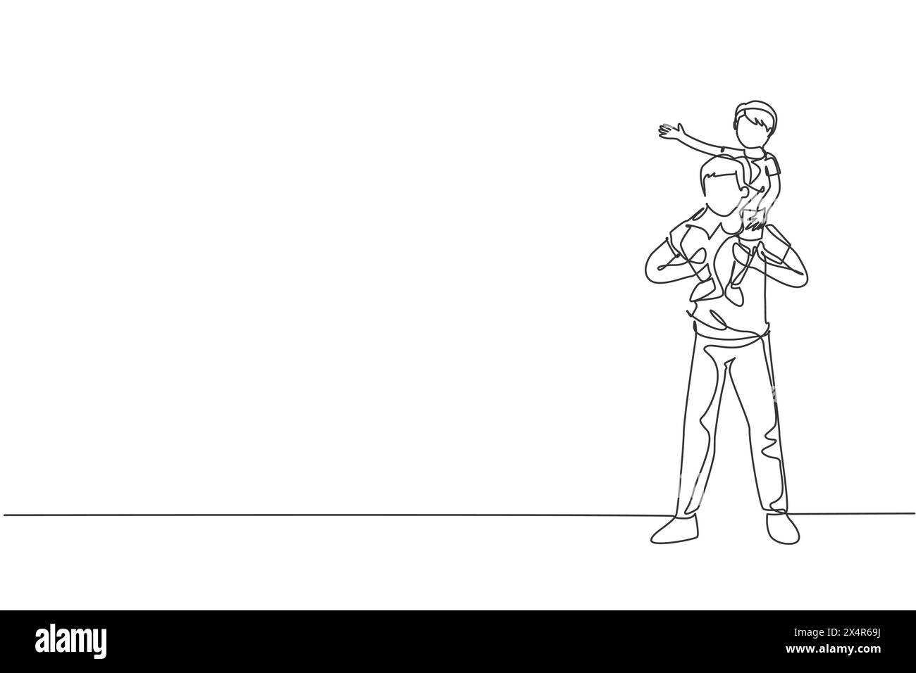 One continuous line drawing of young dad playing and carrying his ...