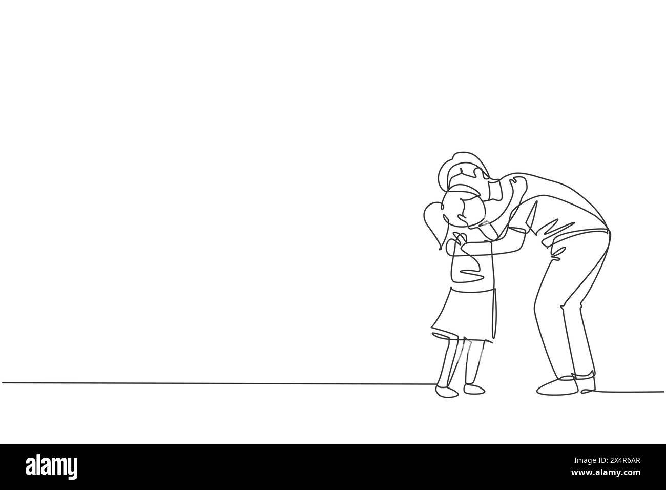One continuous line drawing of young happy dad hugging his daughter ...