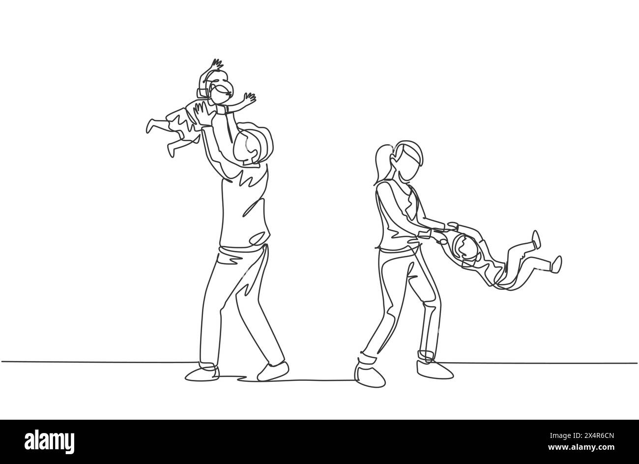 Single continuous line drawing of young young mom and mom playing with ...