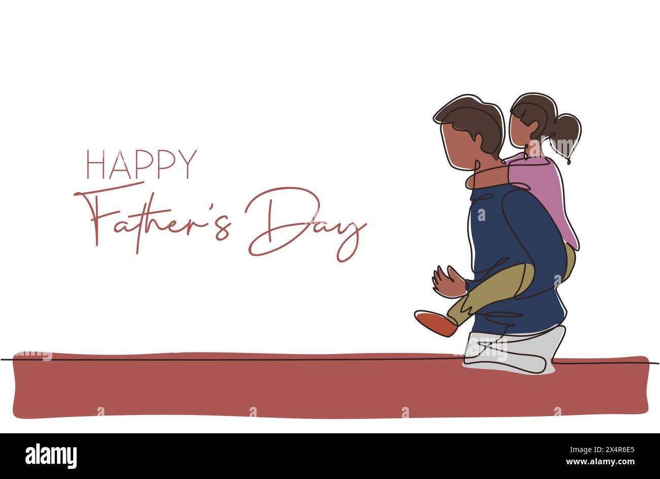 One continuous line drawing of young dad walking while carrying his ...