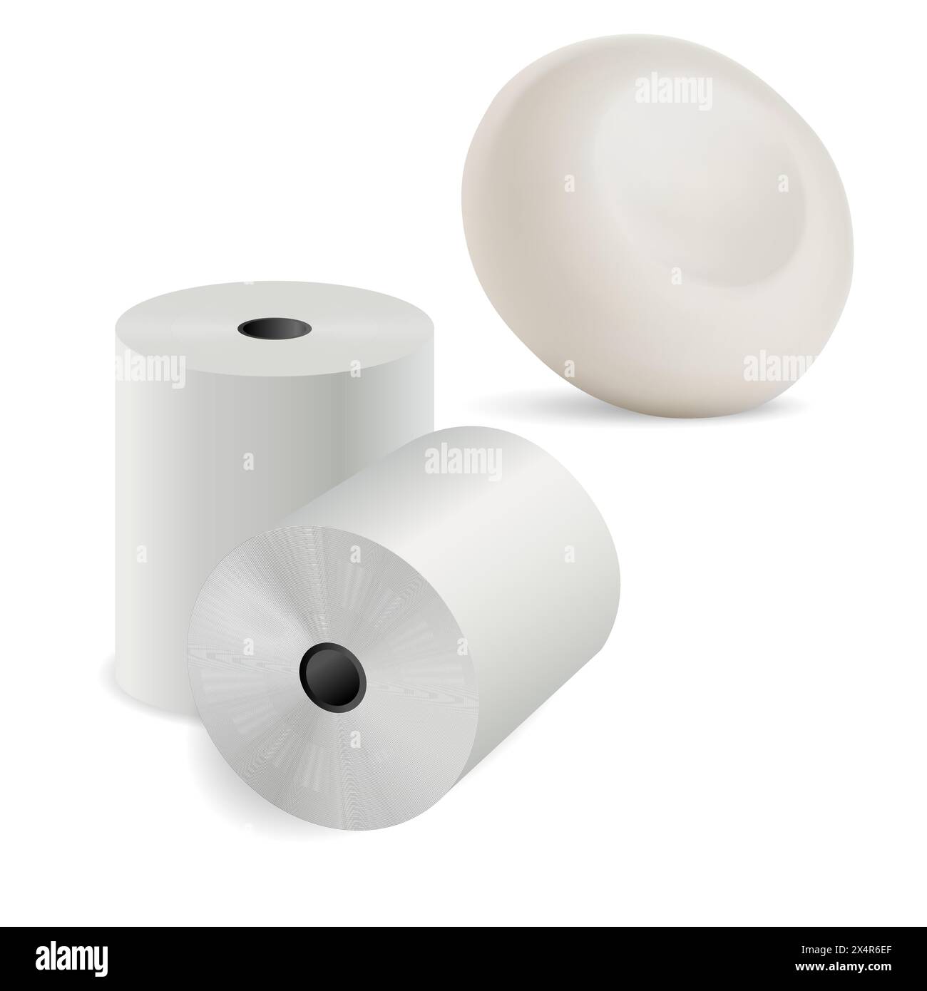 Toilet paper 3d roll. Kitchen towel, round soap bar realistic ...