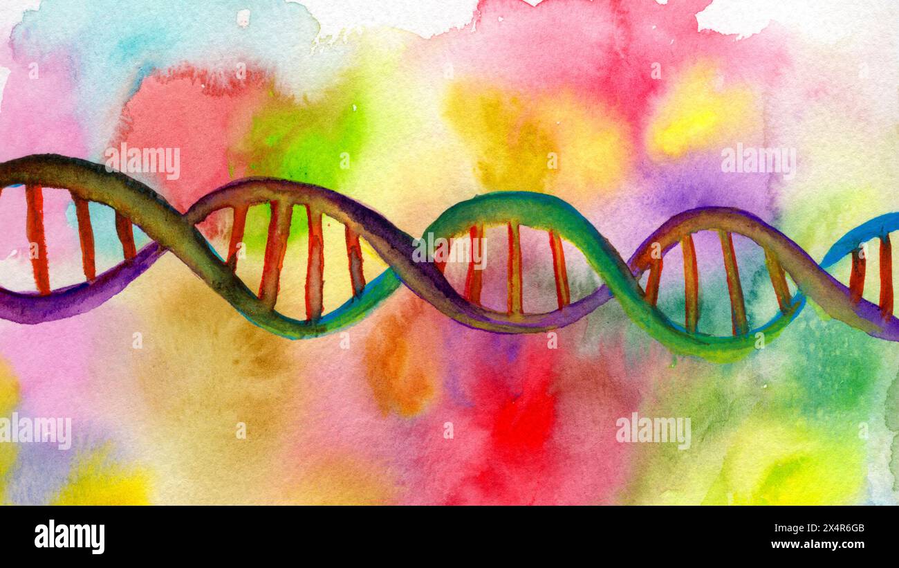 Illustration of a vibrant deoxyribonucleic acid (DNA) double helix ...