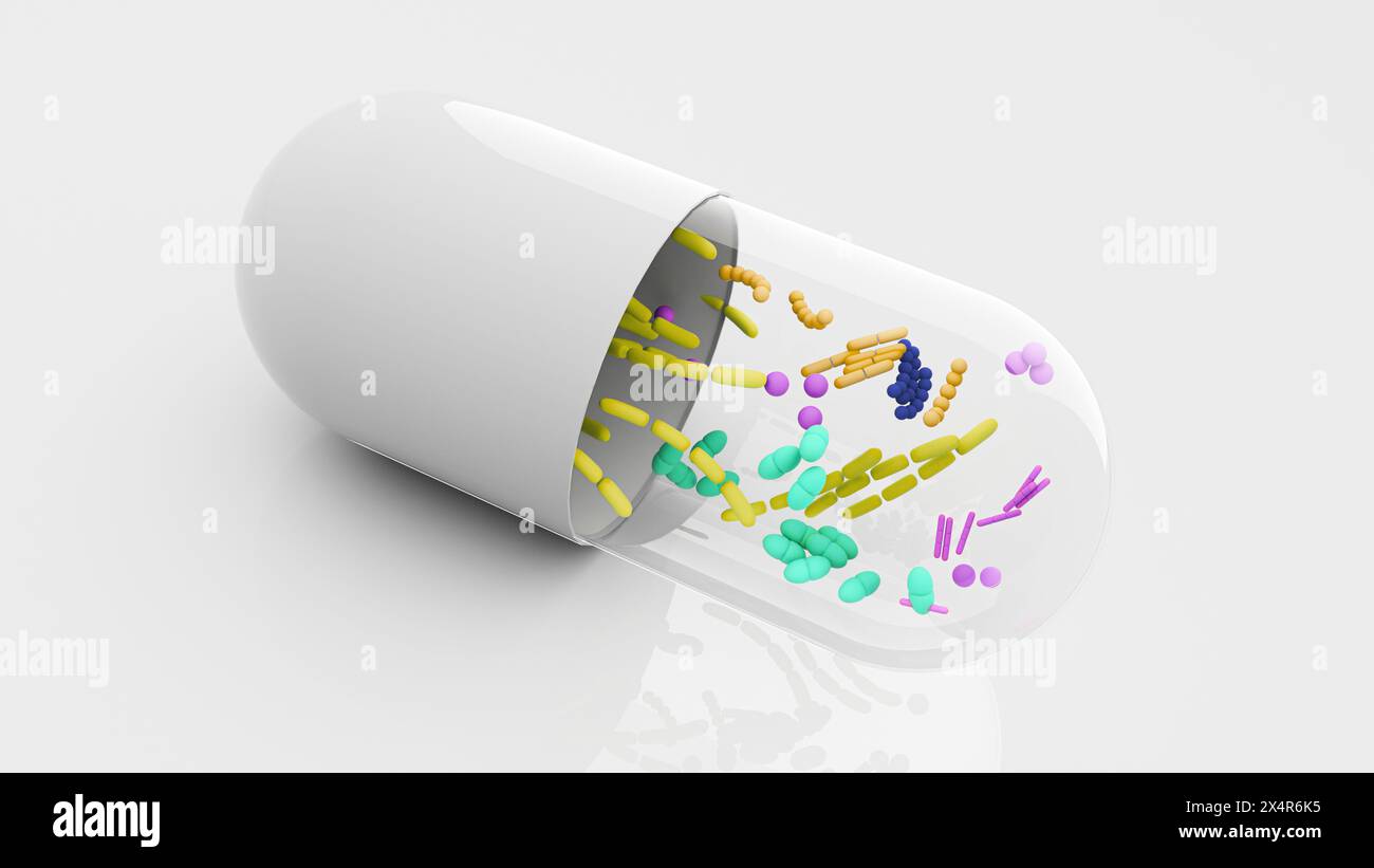 Probiotic supplement capsule, conceptual illustration Stock Photo - Alamy