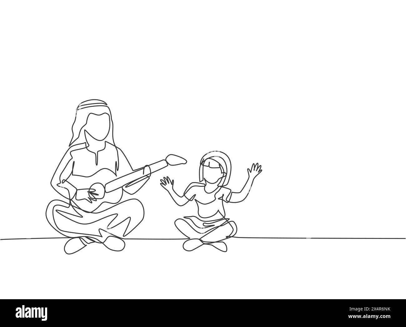 Single continuous line drawing of young Arabian dad entertain her ...
