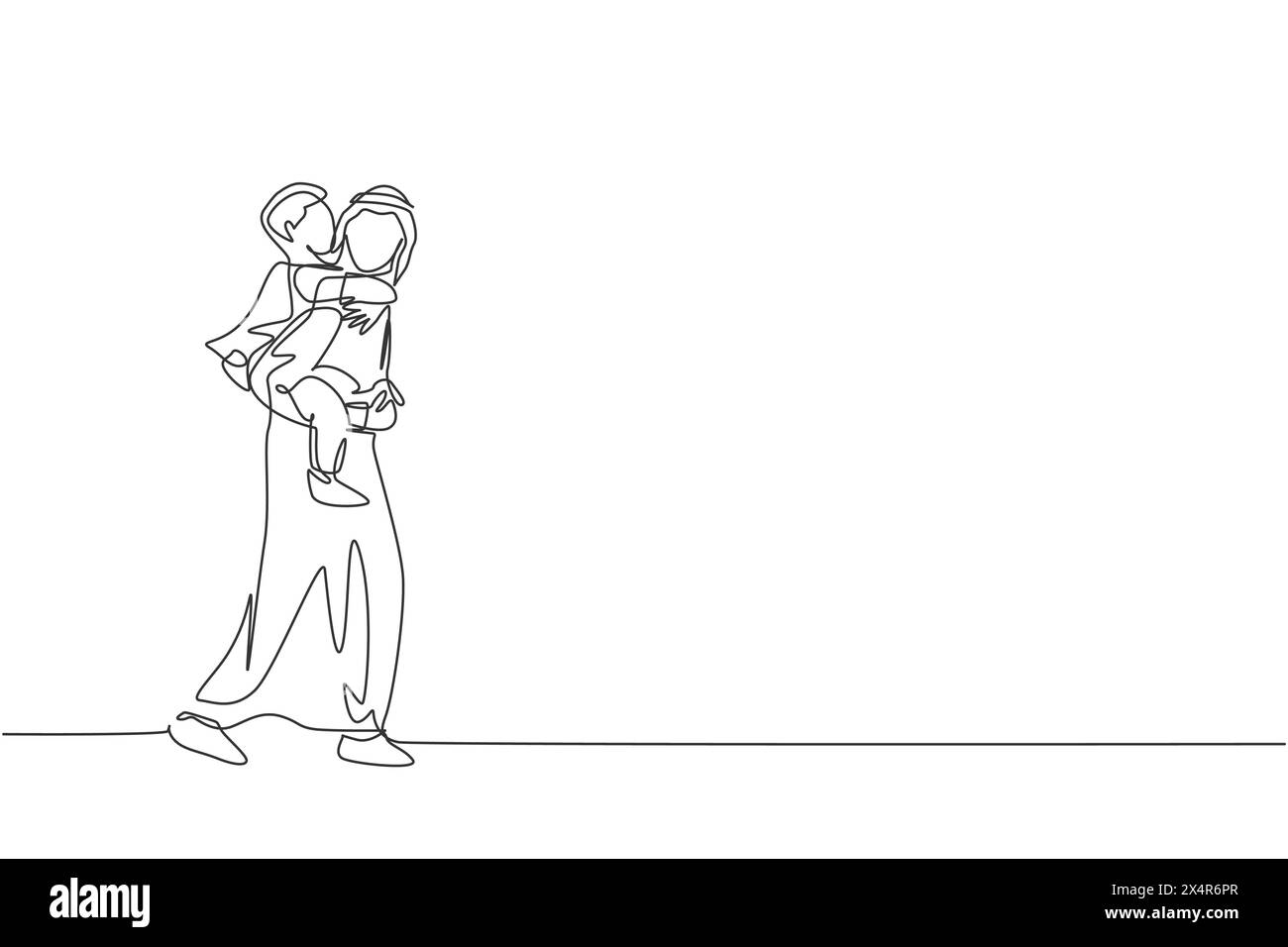 Single continuous line drawing of young Arabian father talk to son ...