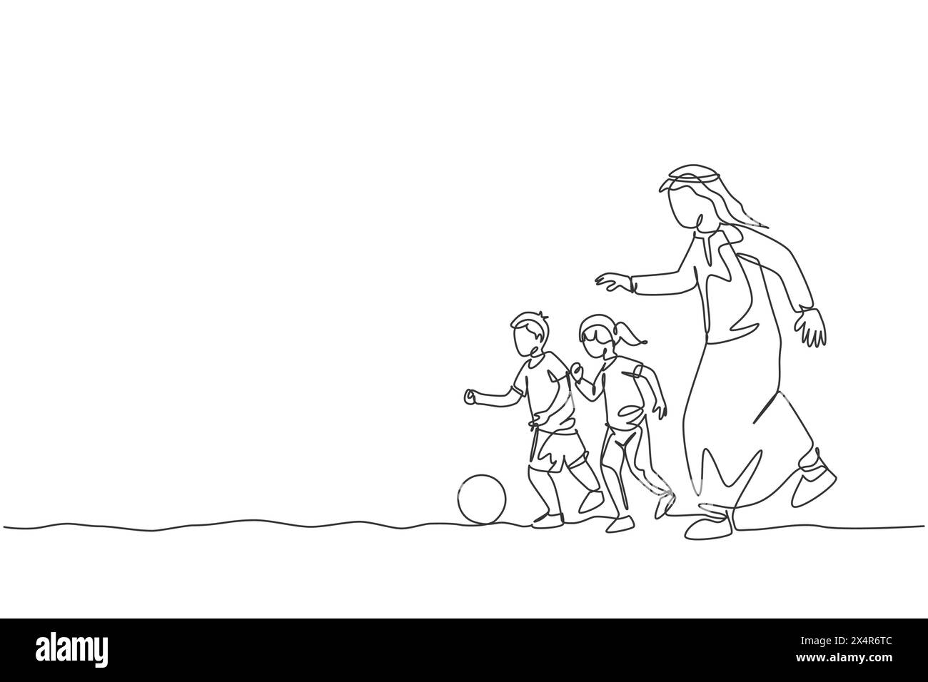 Single continuous line drawing of young Arabian dad running and playing ...