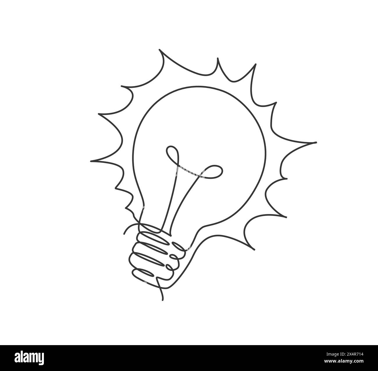 Single continuous line drawing of shining lightbulb for creativity logo ...