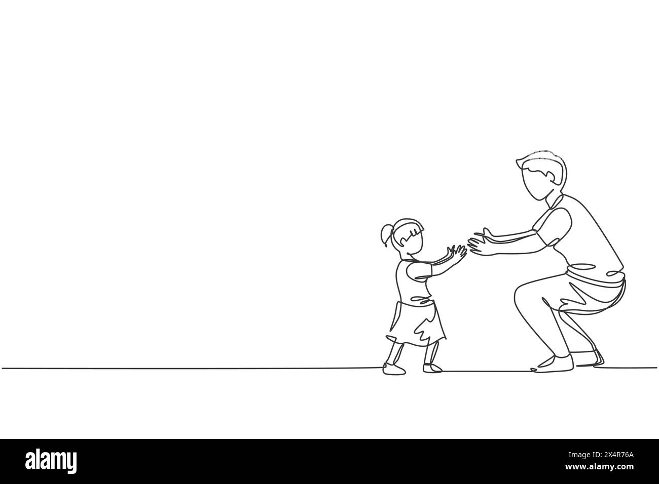 One continuous line drawing of young dad ready to hug daughter who ...