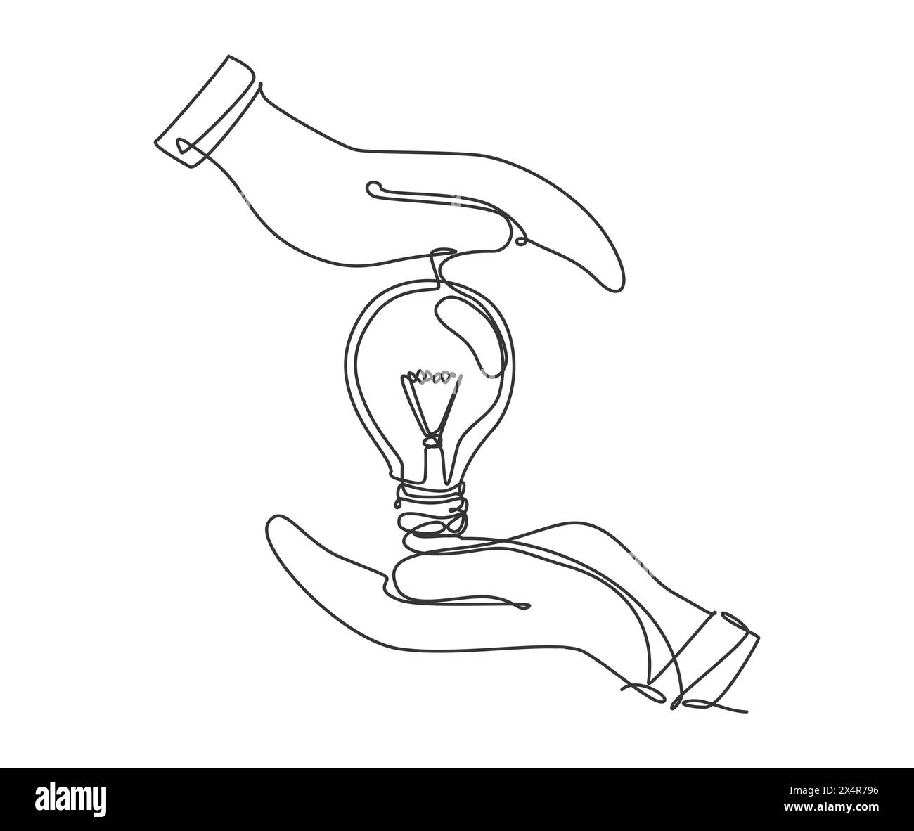 One continuous line drawing of hands protect light bulb icon logo ...