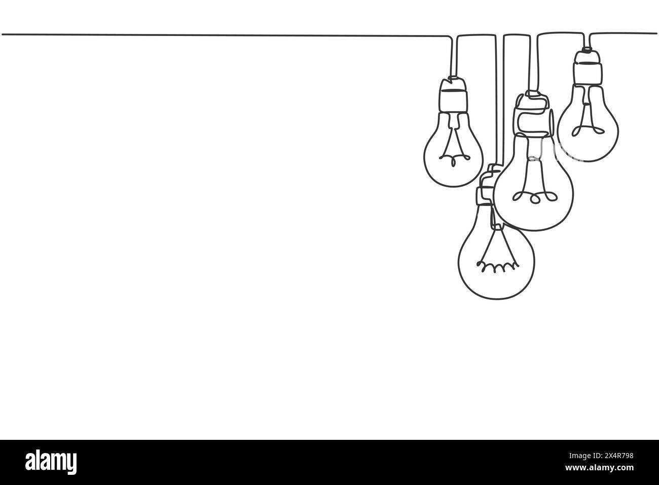 One continuous line drawing of hanging lightbulbs on house ceiling ...