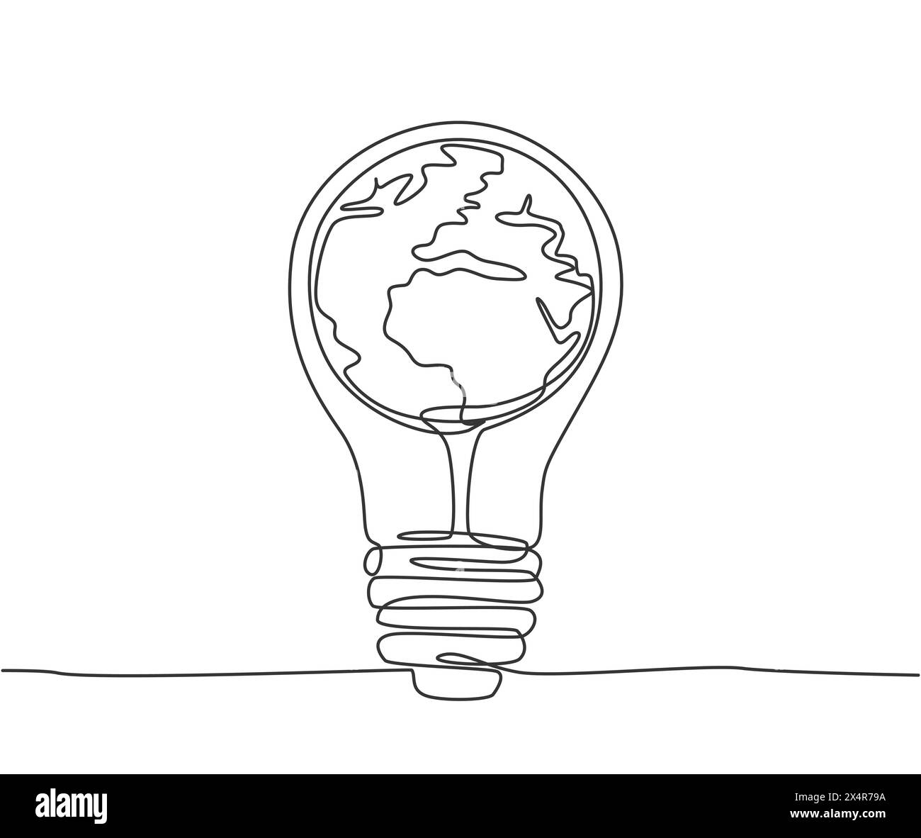 One single line drawing of sphere globe inside shining lightbulb for ...