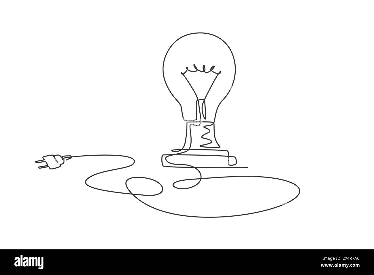 One single line drawing of light bulb on the floor with long wire ...