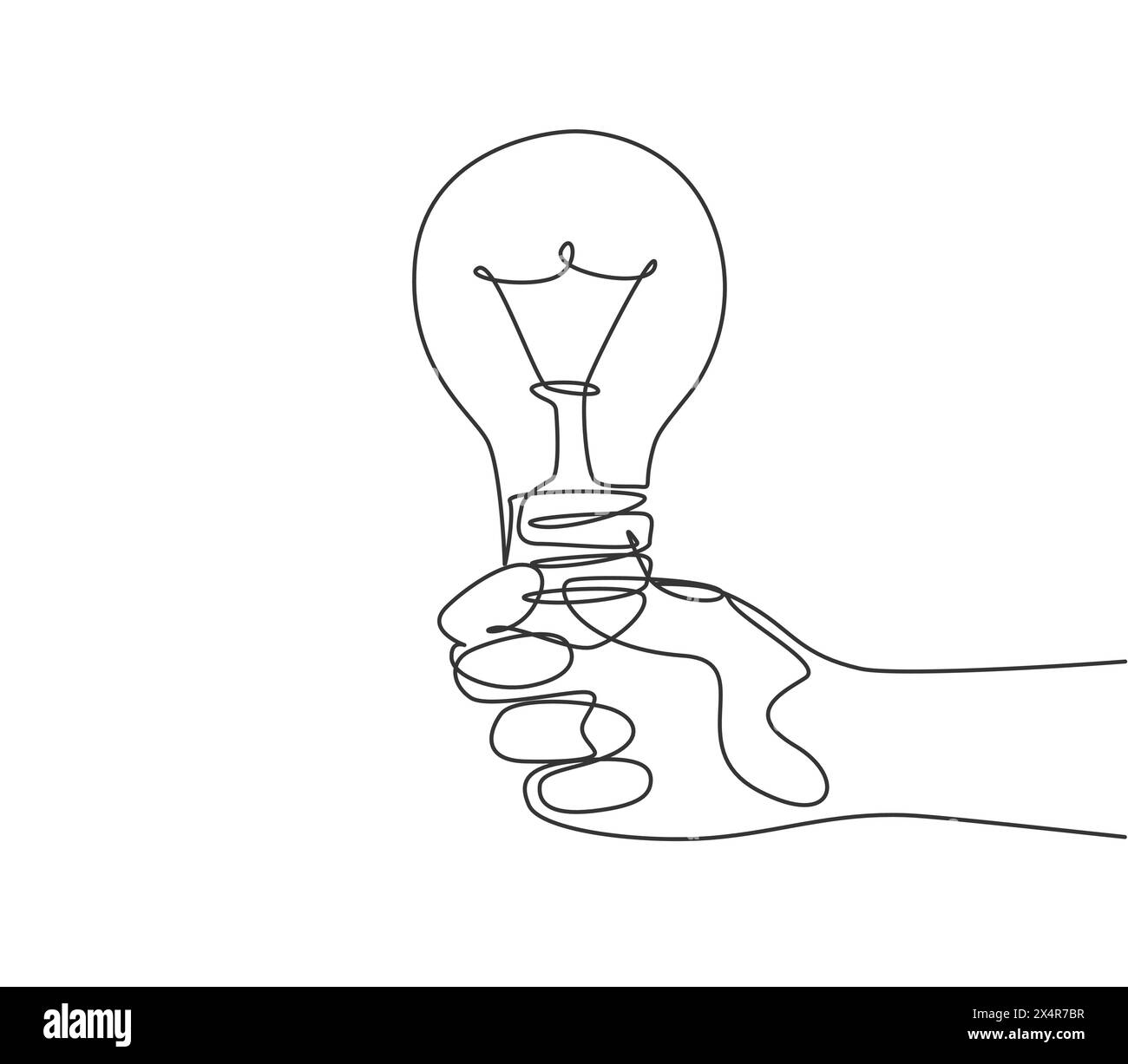 One continuous line drawing of human hand hold light bulb logo emblem ...