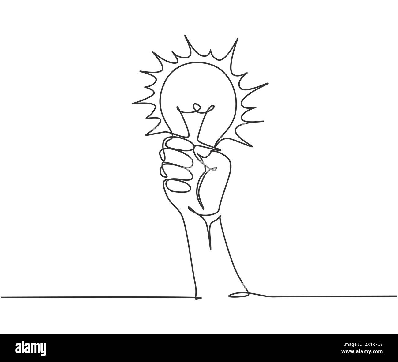 One single line drawing of human hand hold light bulb logo identity ...