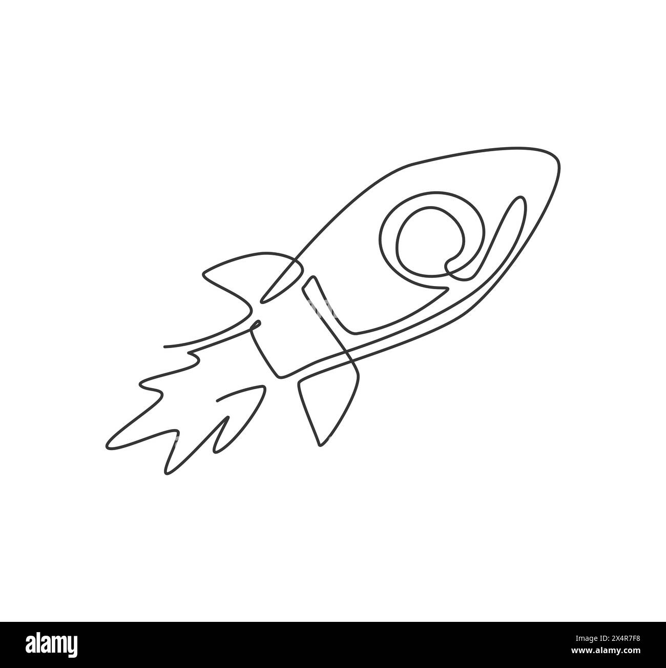 Single continuous line drawing of rocket launch flying in outer space ...