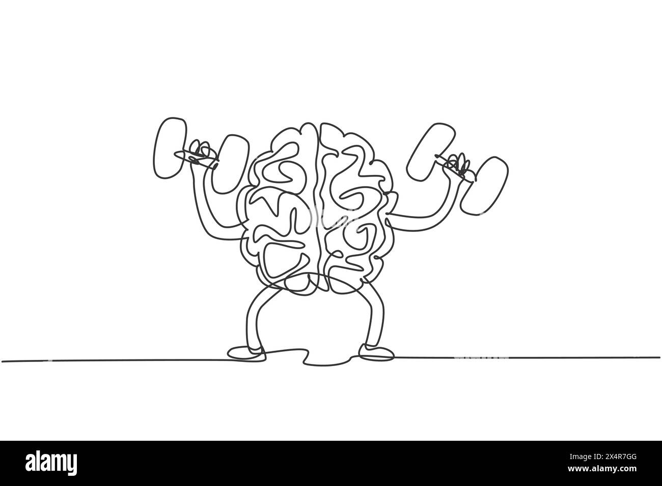 One continuous line drawing of healthy strong human brain raised ...