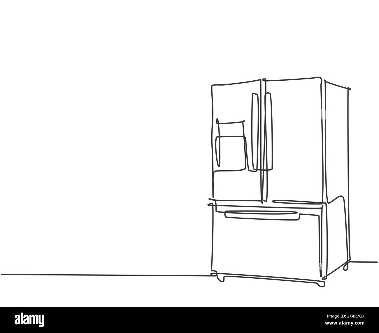 One continuous line drawing of luxury three door refrigerator electric ...