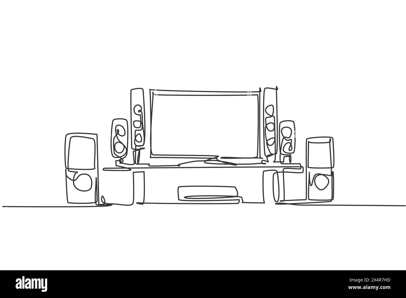 One continuous line drawing of luxury home theater home entertainment ...