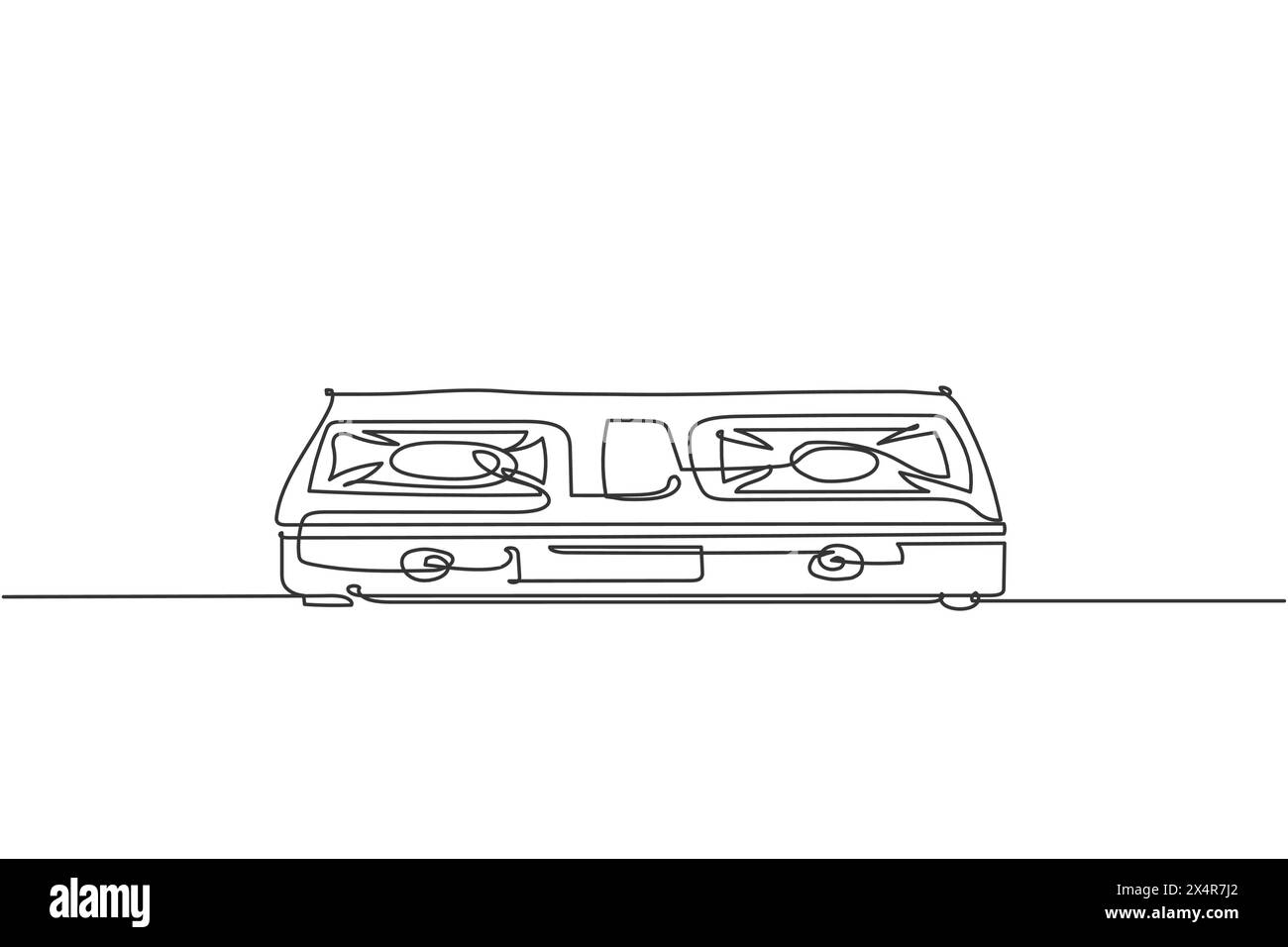 Single continuous line drawing of gas stove household utensil ...
