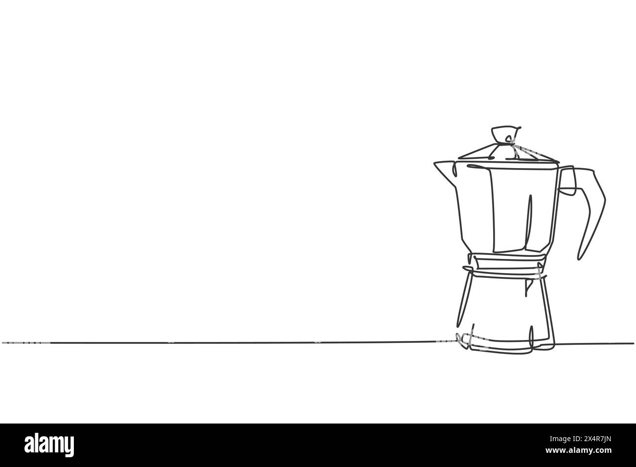 One single line drawing of coffeepot above the table at cafe ...