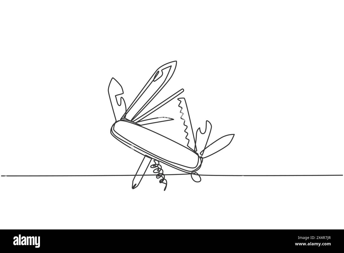 One single line drawing of multi purpose pocket knife with blade ...