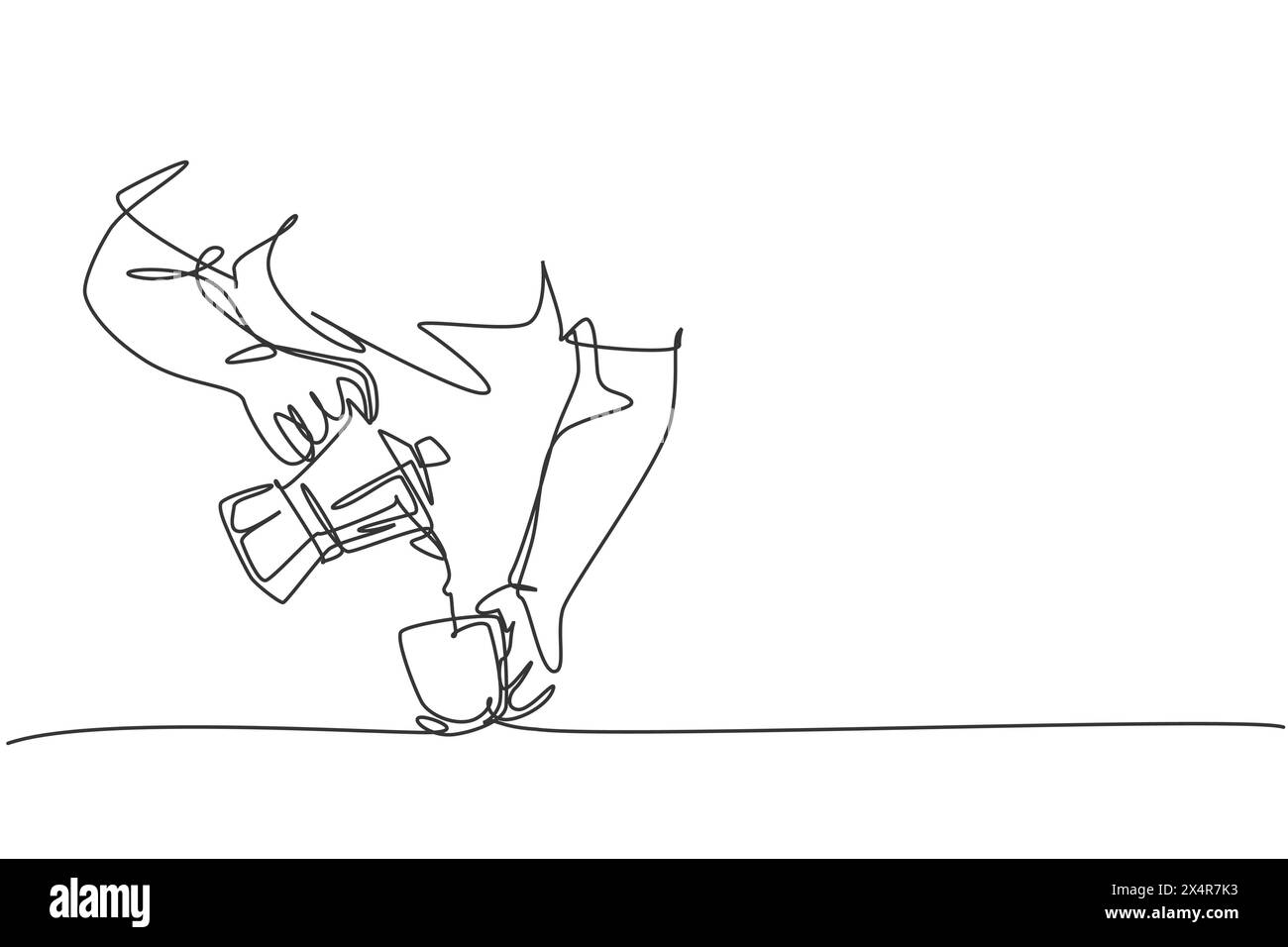 One single line drawing of young happy barista pouring hot coffee milk ...