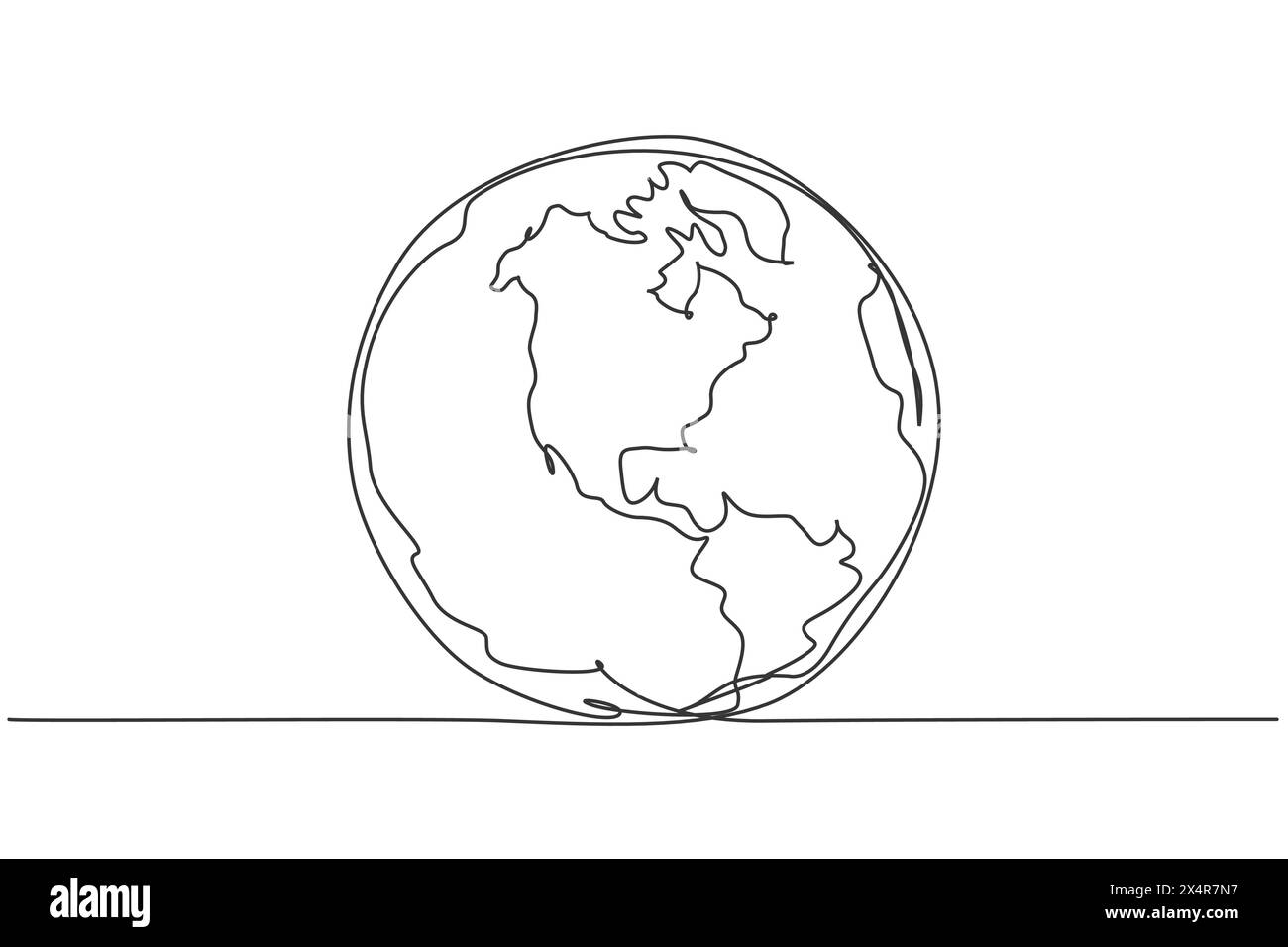 Round earth globe. Continuous one line drawing of world map minimalist ...
