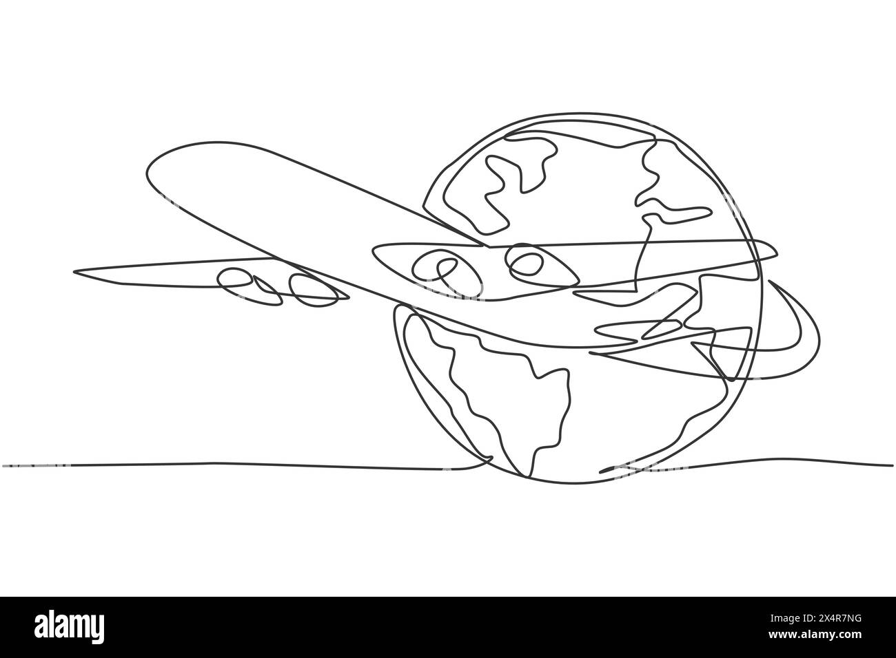 Airplane around the earth. Single continuous line world traveling ...