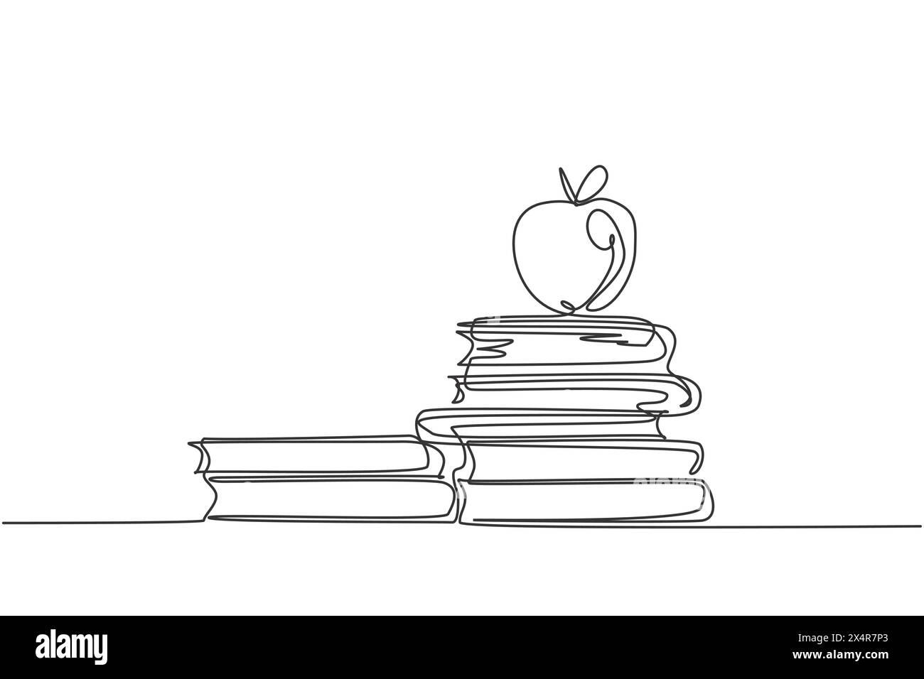 Continuous one line drawing of apple above books stack minimalist ...