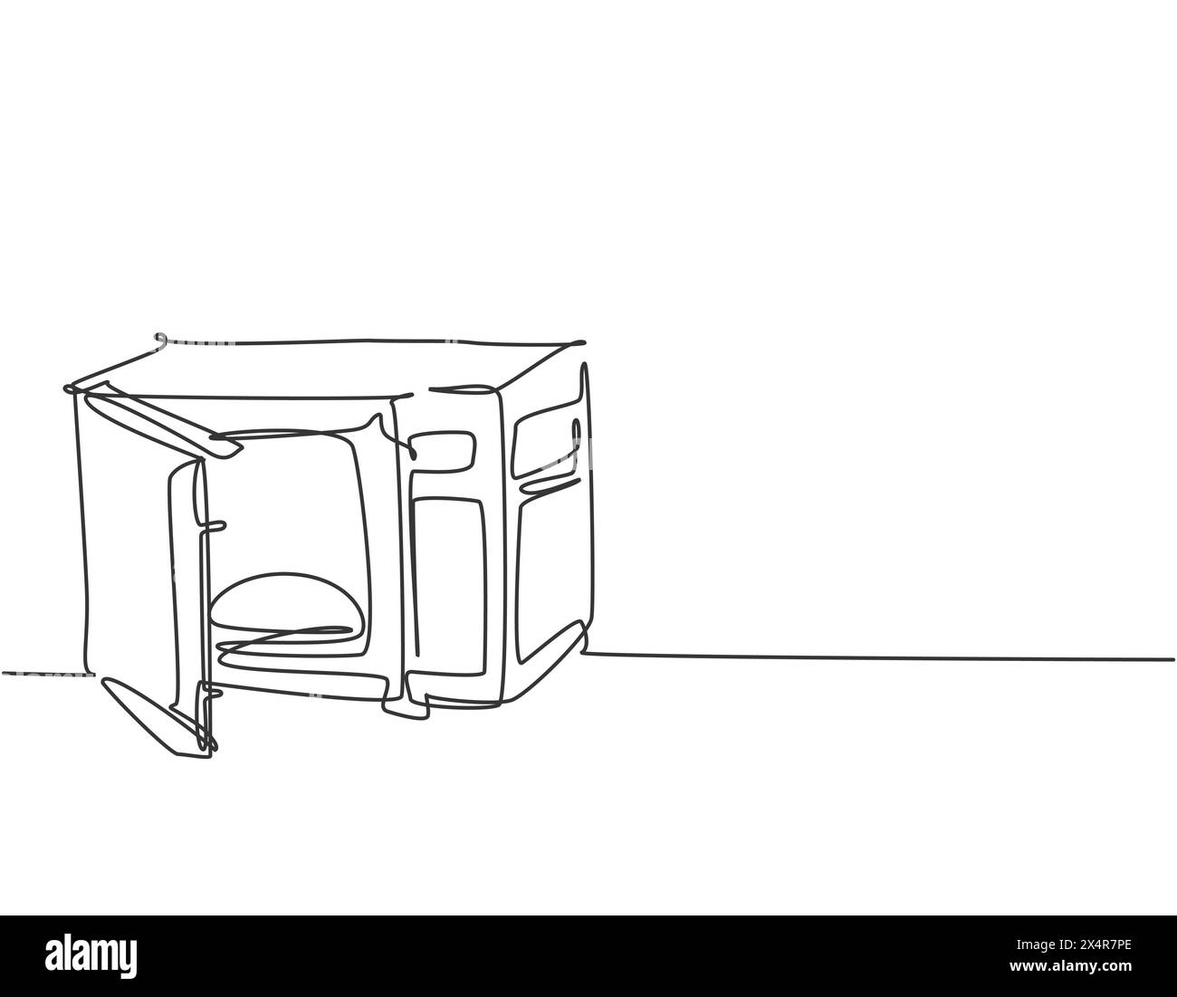 Single continuous line drawing of oven stove microwave household ...