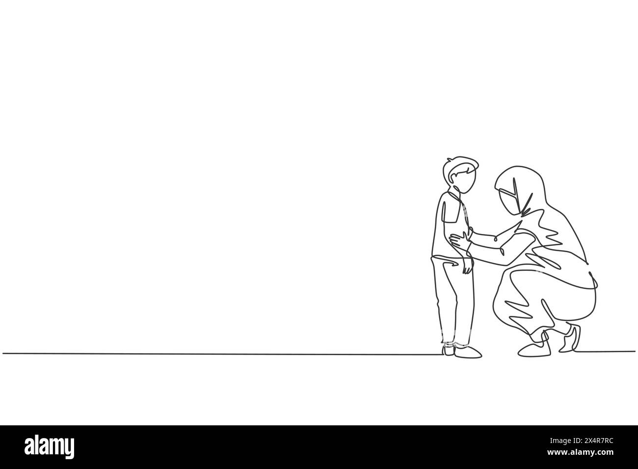 Continuous one line drawing of young Arabian mom giving talk, advising ...