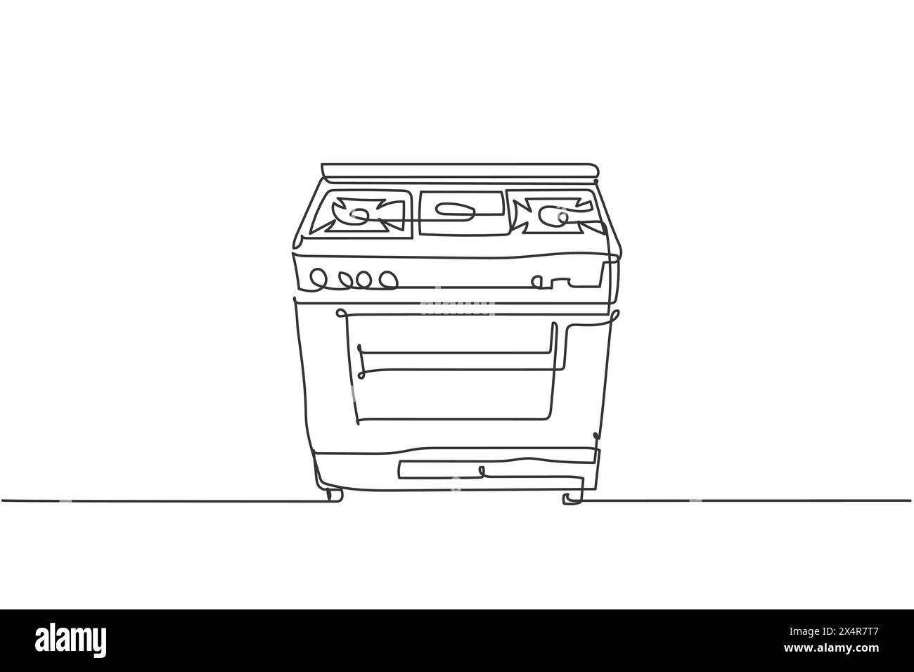One single line drawing of gas stove with oven home appliance ...