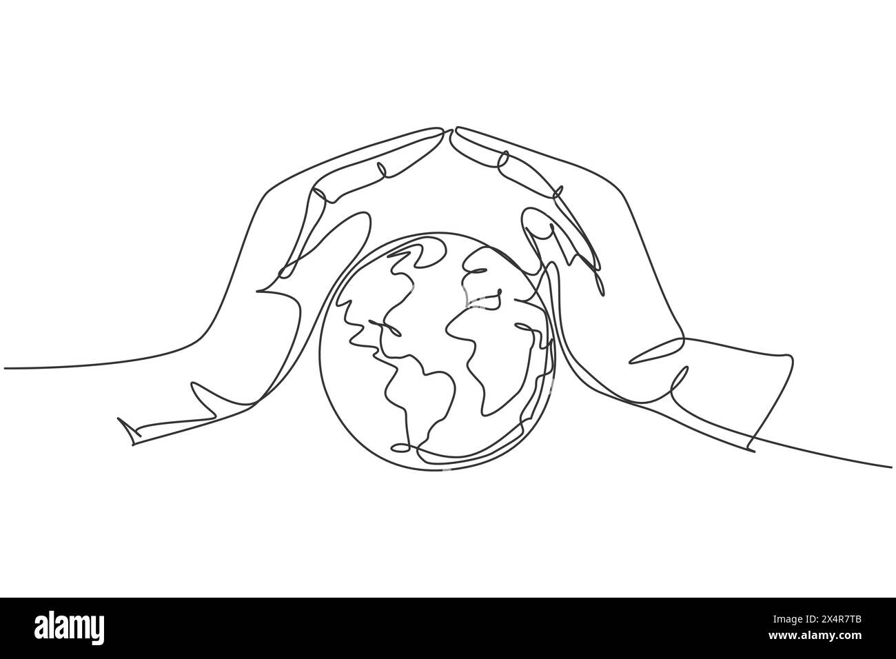 Single one line drawing of hand protect earth. Nature icon silhouette ...