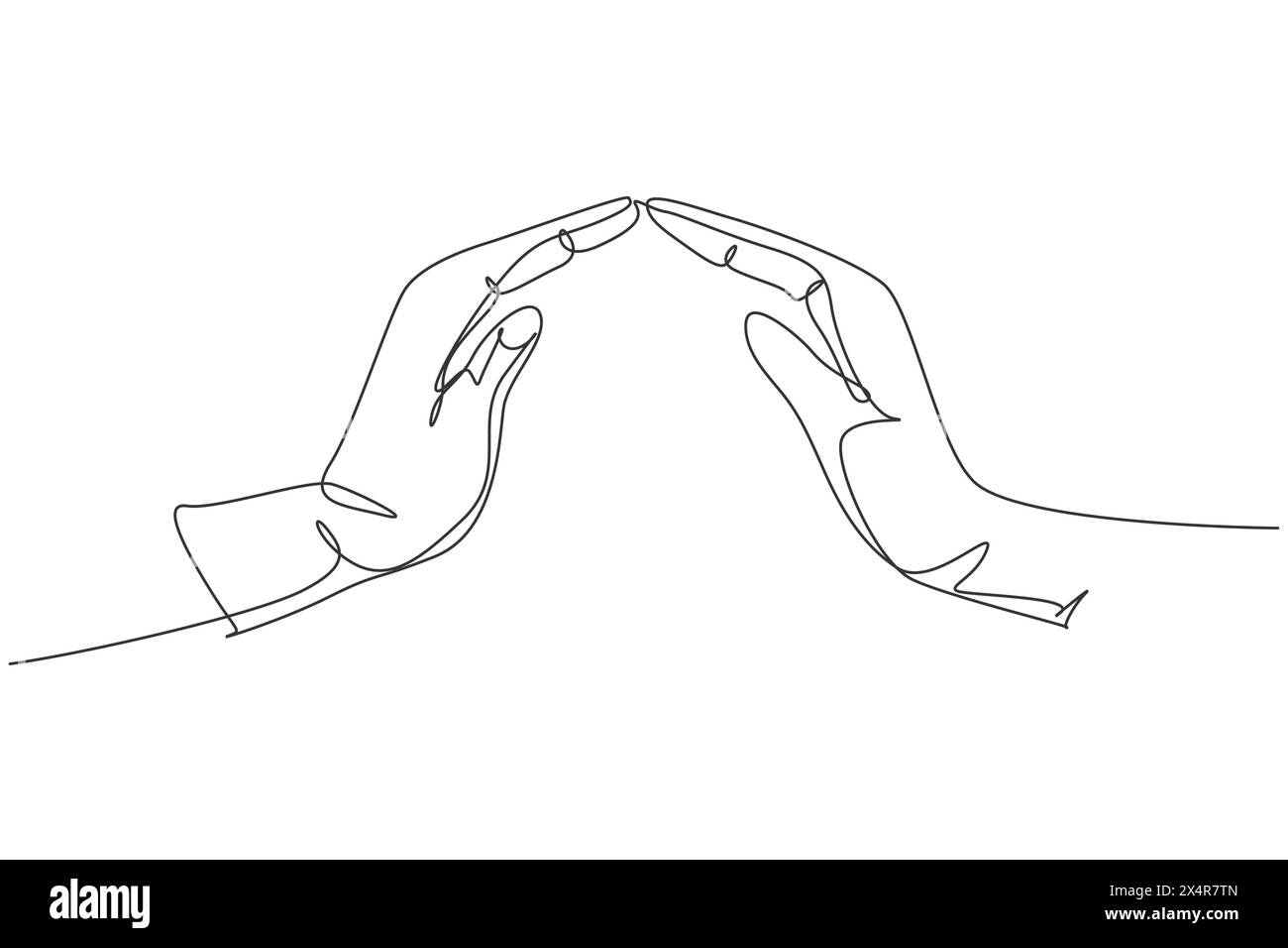 Hands protect. Continuous one line drawing of hand gesture protection ...
