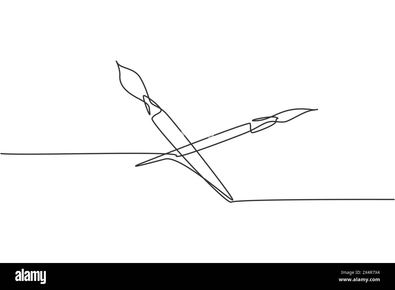 Single one line drawing of pair paintbrush for drawing lesson with ...