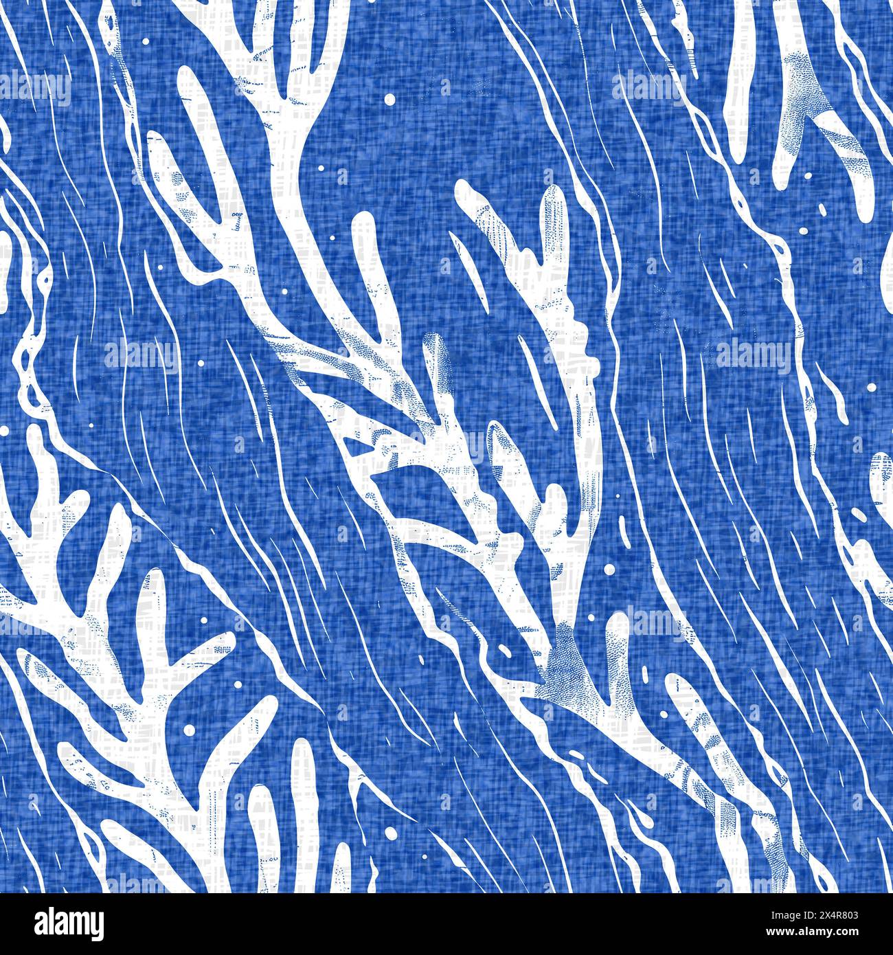 Whimsical seaweed kelp coastal electric blue beach pattern. Batik ...