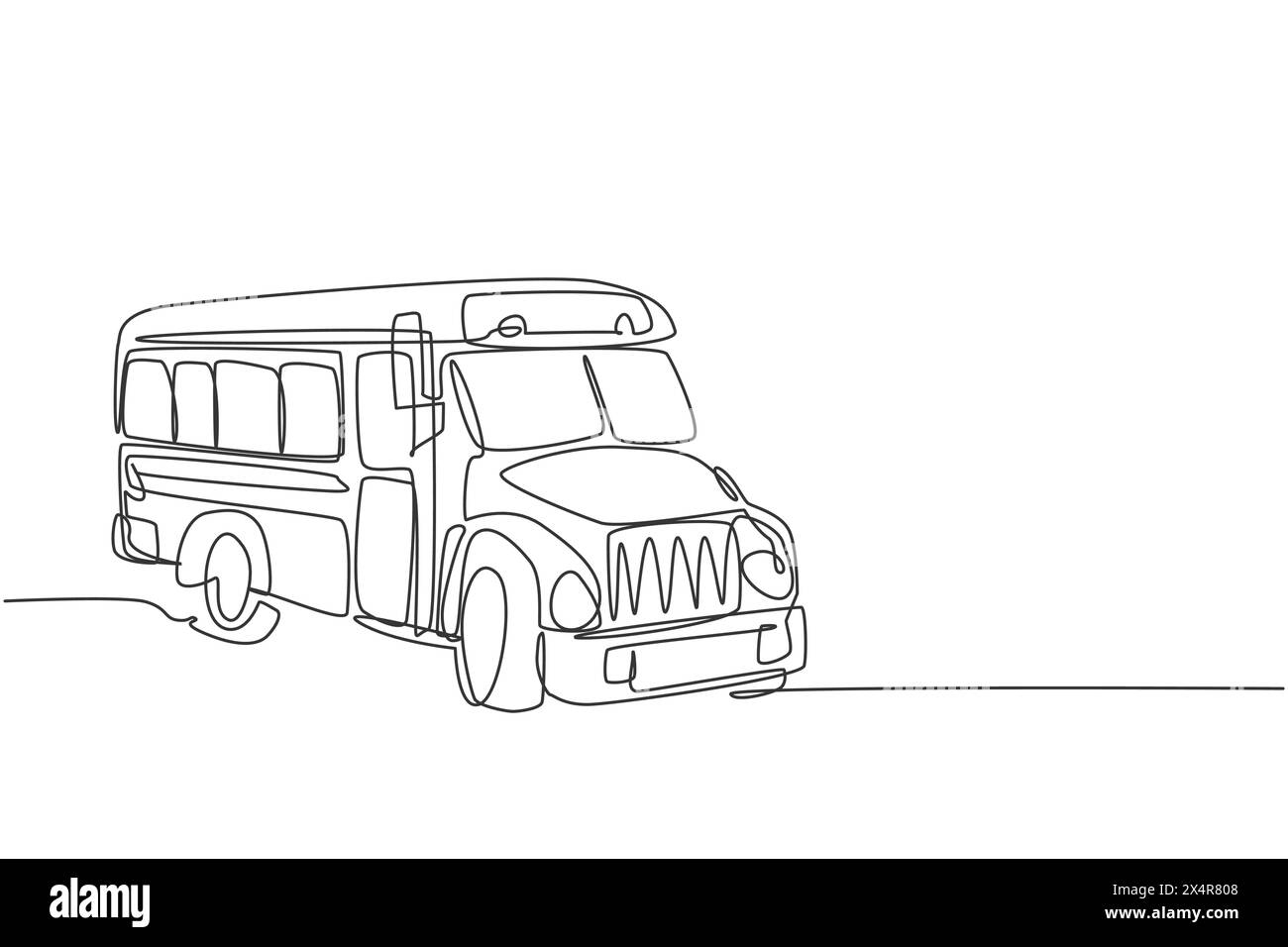 Continuous one line drawing old classic school bus transportation for ...